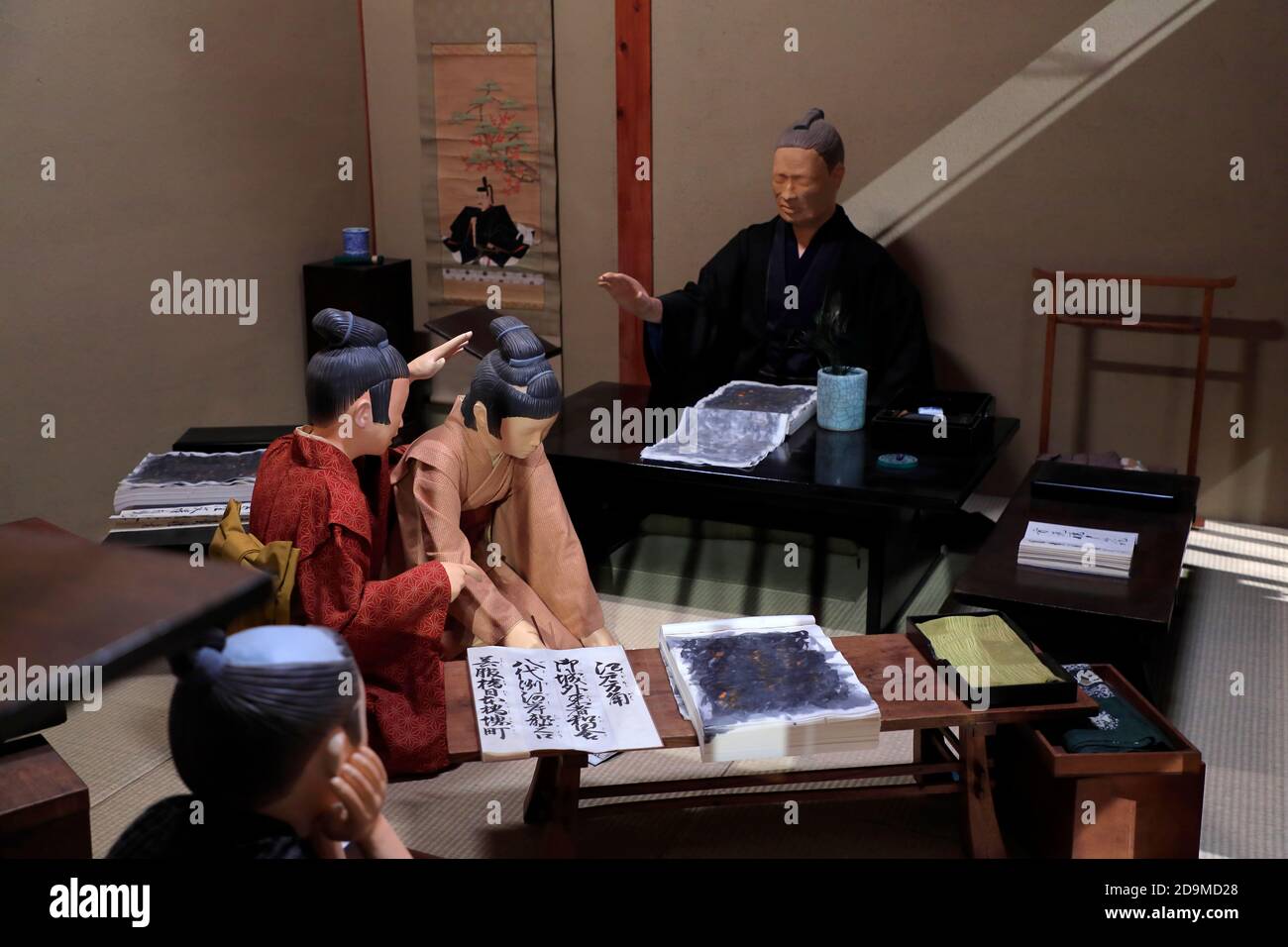 Students and teacher in a learning scene in Edo Period. Edo-Tokyo ...