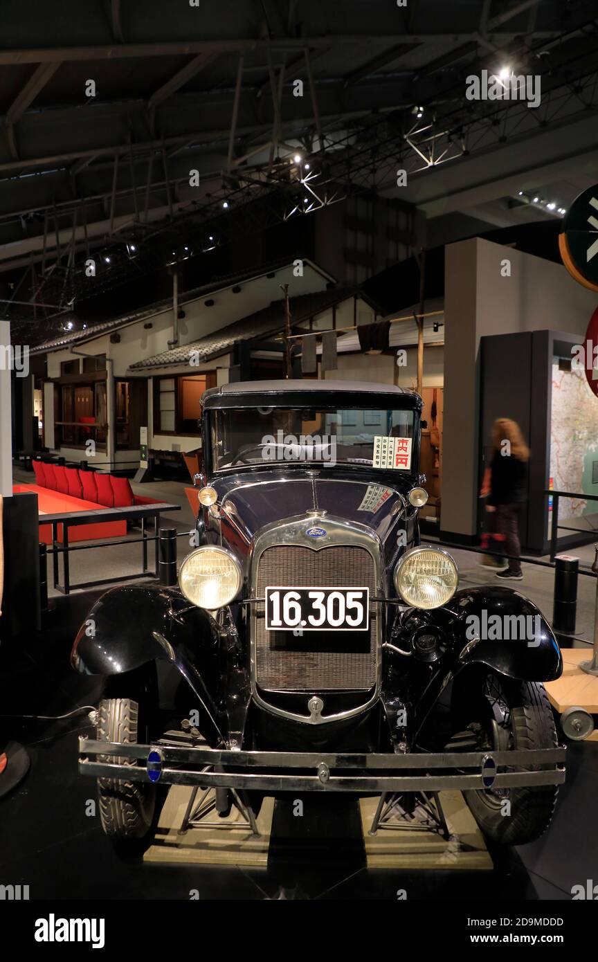 A Ford Model A sedan used as a one yen taxi display in Edo-Tokyo Museum ...