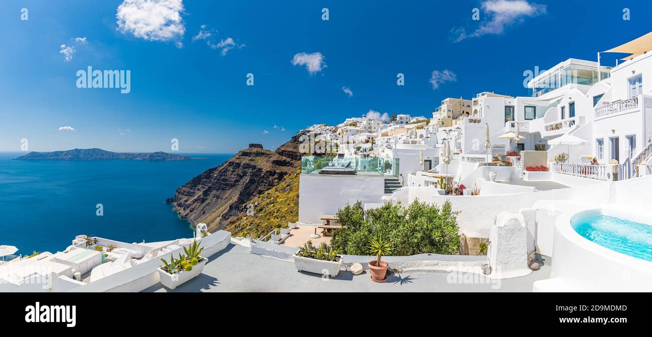 Beautiful panoramic view of picturesque town in Santorini, caldera and ...
