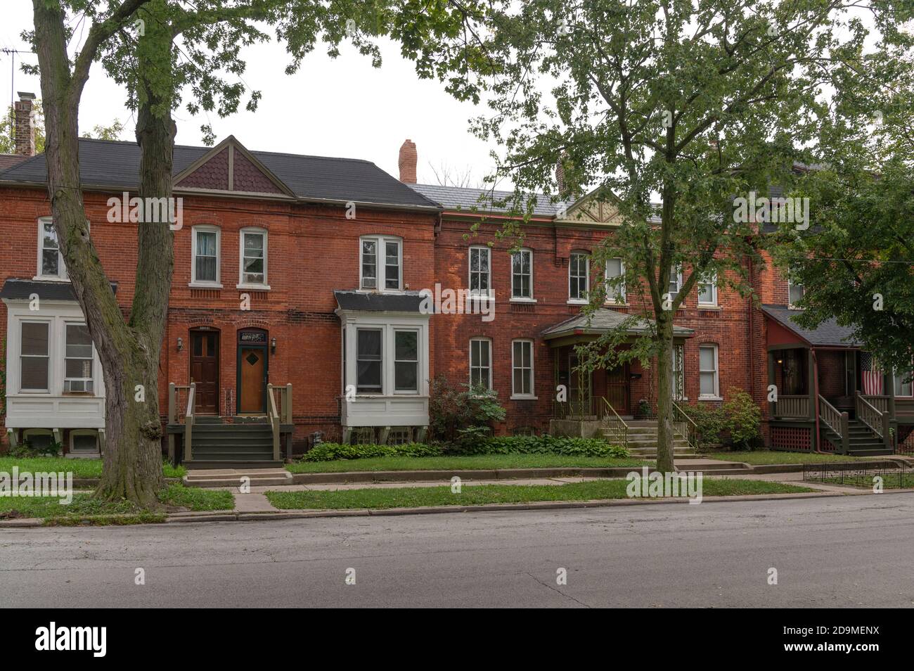 red brick row houses built by George Pullman in 1880 to house the ...