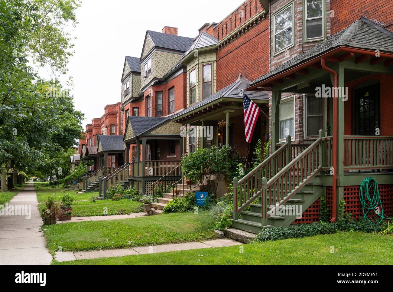 red brick row houses built by George Pullman in 1880 to house the ...