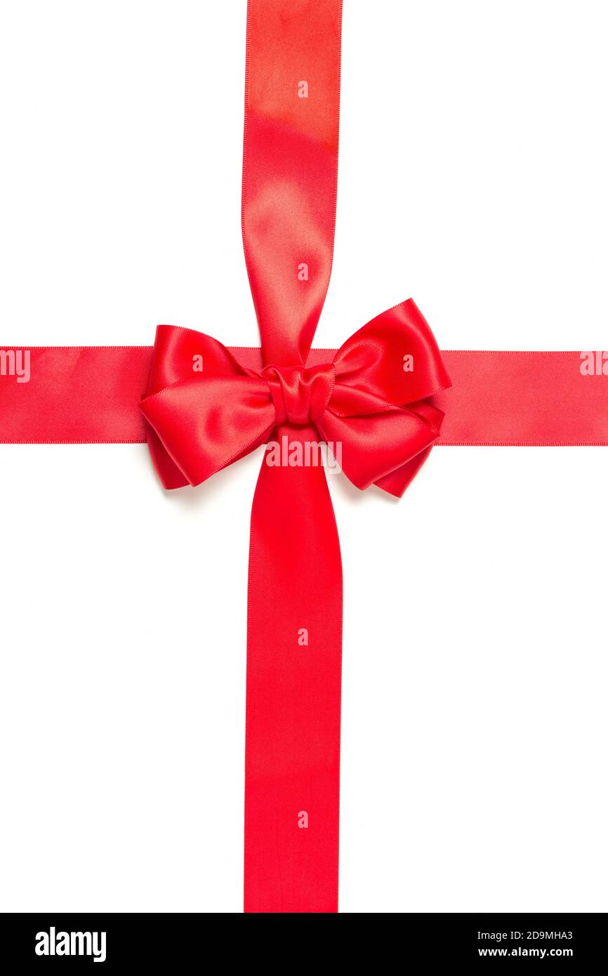 Red gift bow and crossed red ribbon isolated on white background Stock ...