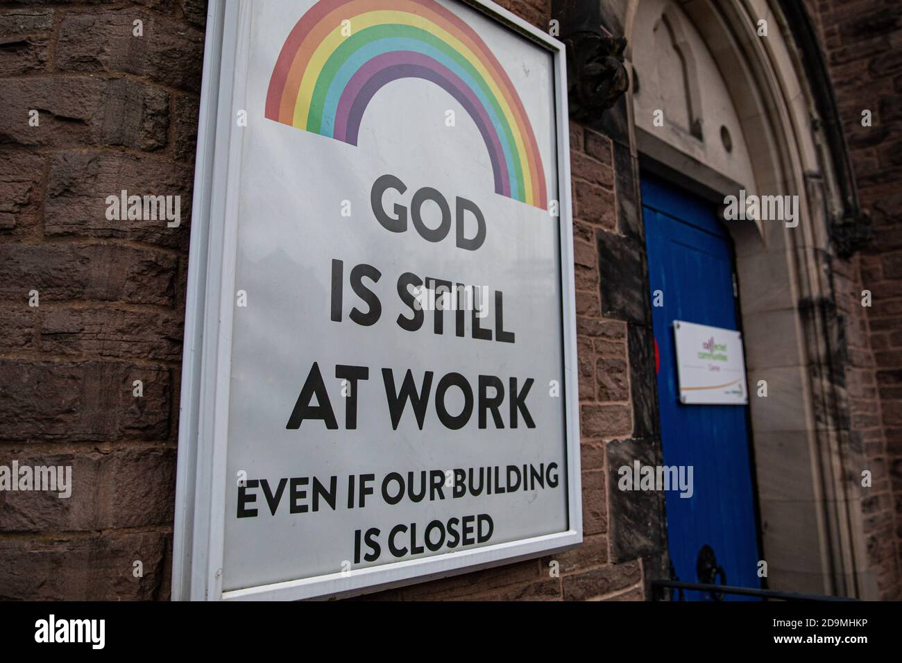 Church sign in Macclesfield, Cheshire during lockdown Stock Photo - Alamy