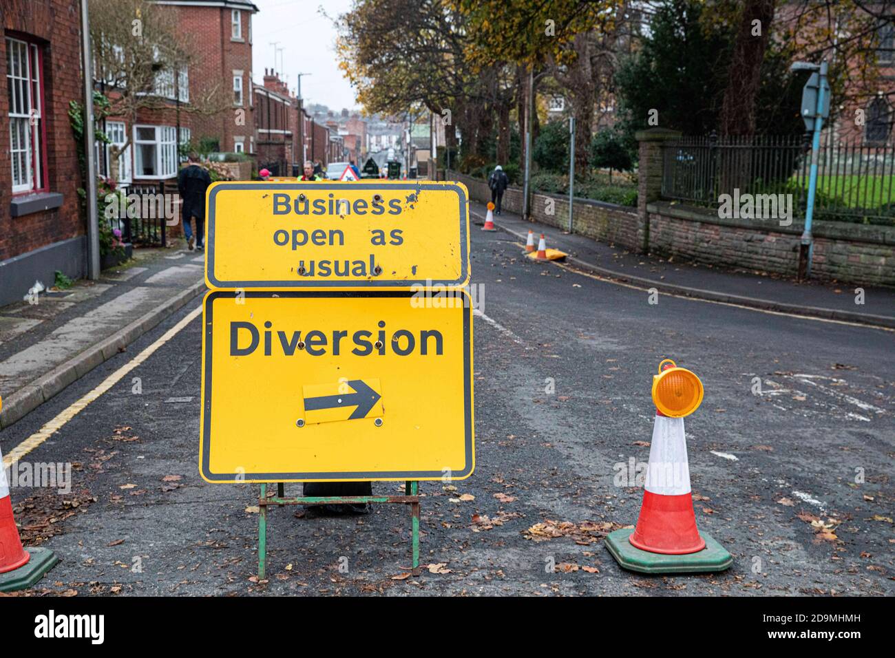 Business as usual but diversion sign, Cheshire during lockdown Stock ...