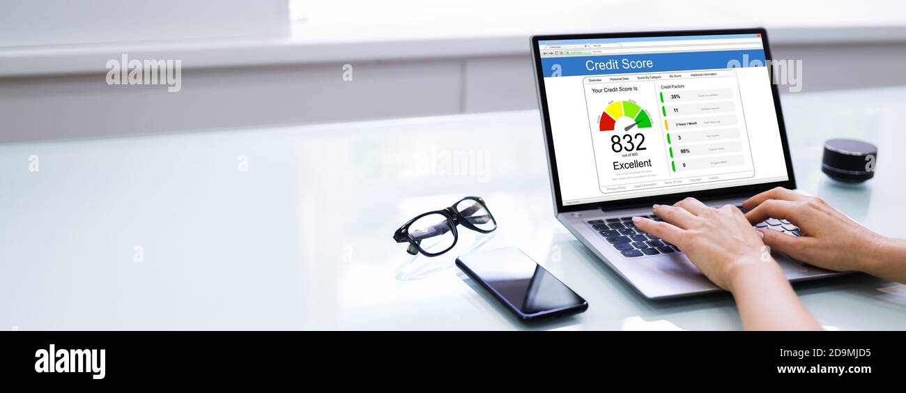 Online Credit Score Check Using Laptop Computer Stock Photo - Alamy