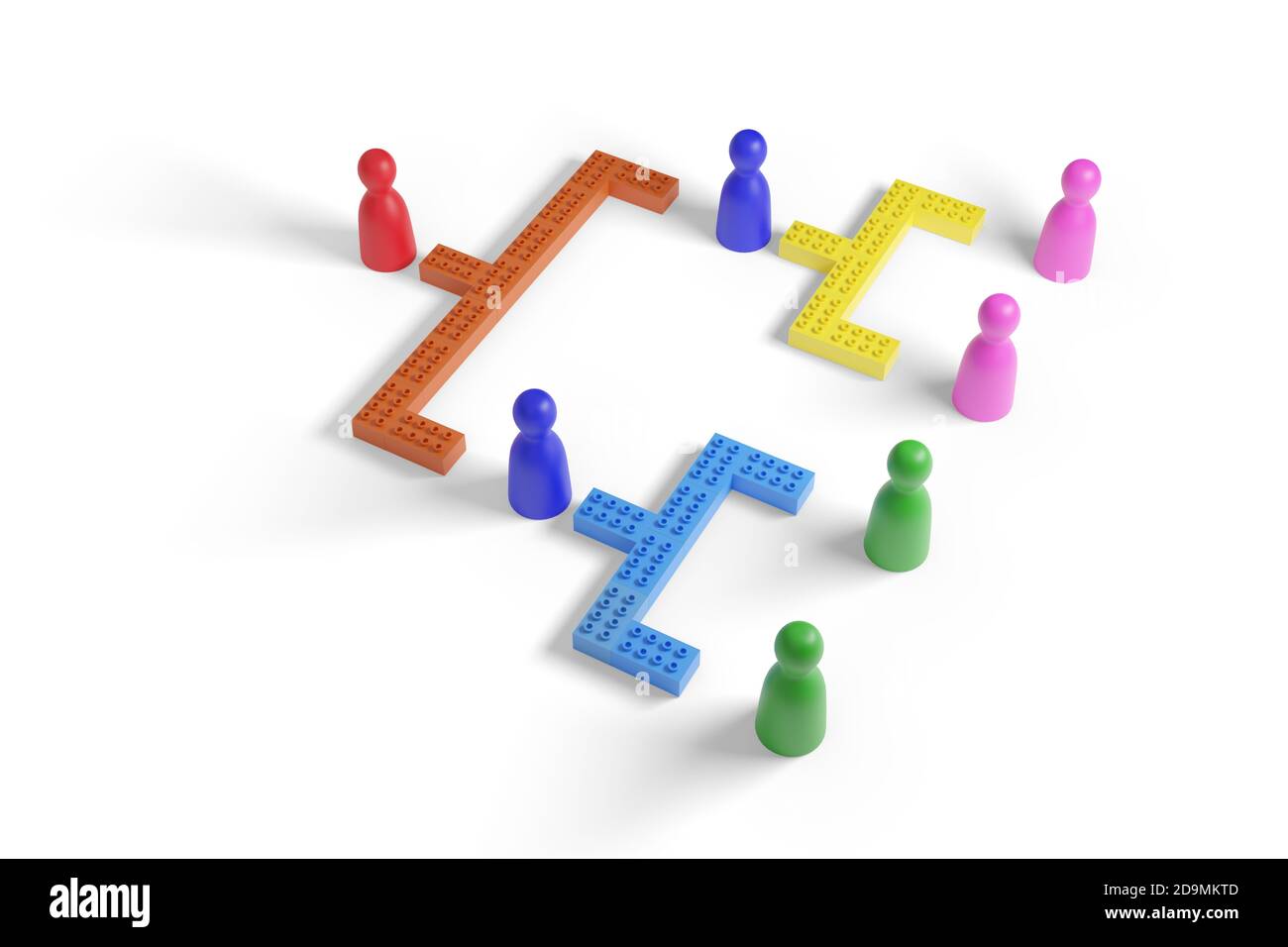 Colorful pawns and blocks representing a hierarchical structure ...