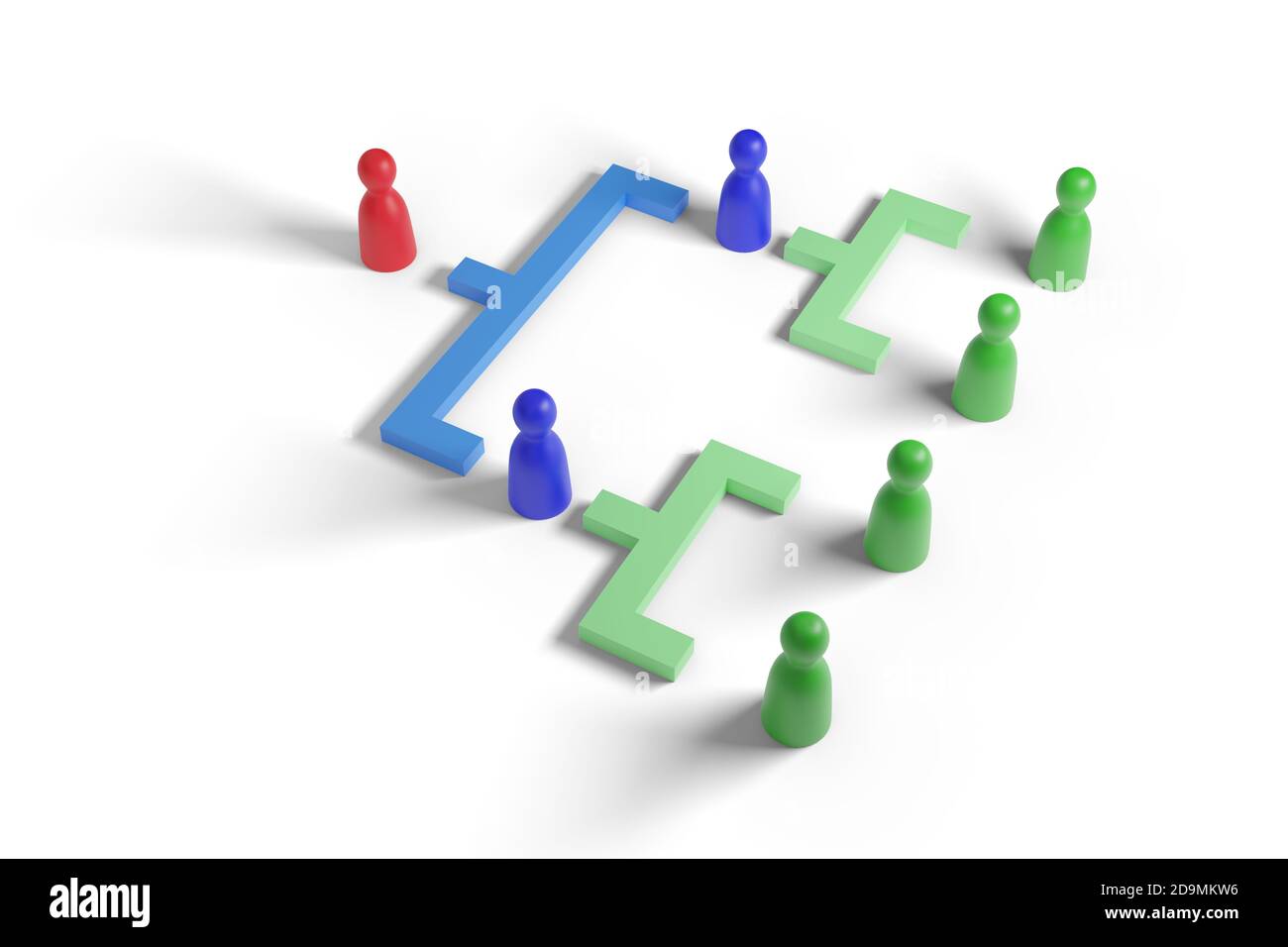 Colorful pawns representing a hierarchical structure isolated on white ...