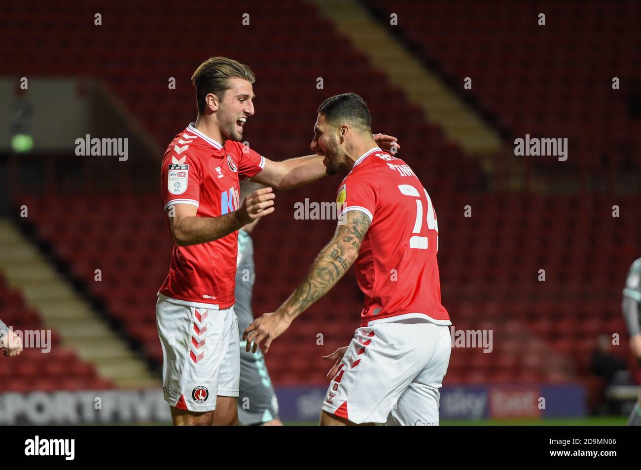 Ben Purrington (3) of Charlton Athletic celebrates his goal to make it ...