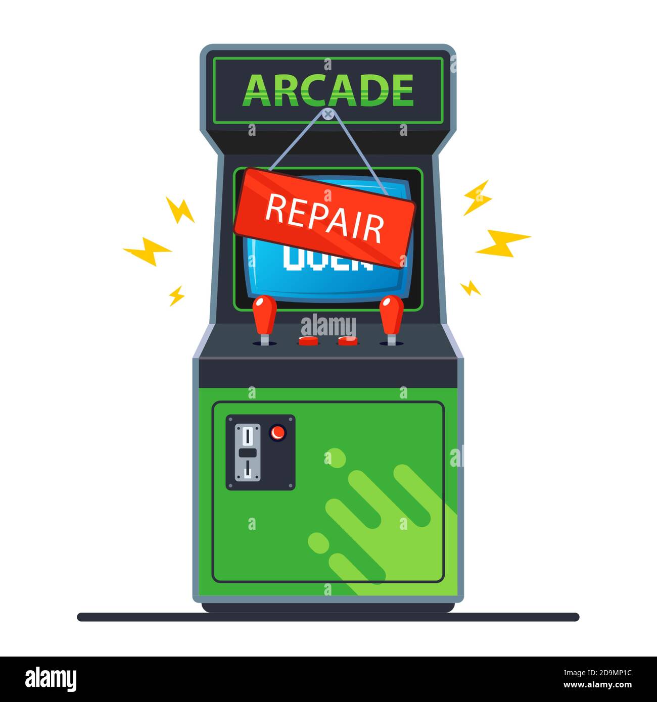 broken retro arcade machine. flat vector illustration isolated on white ...