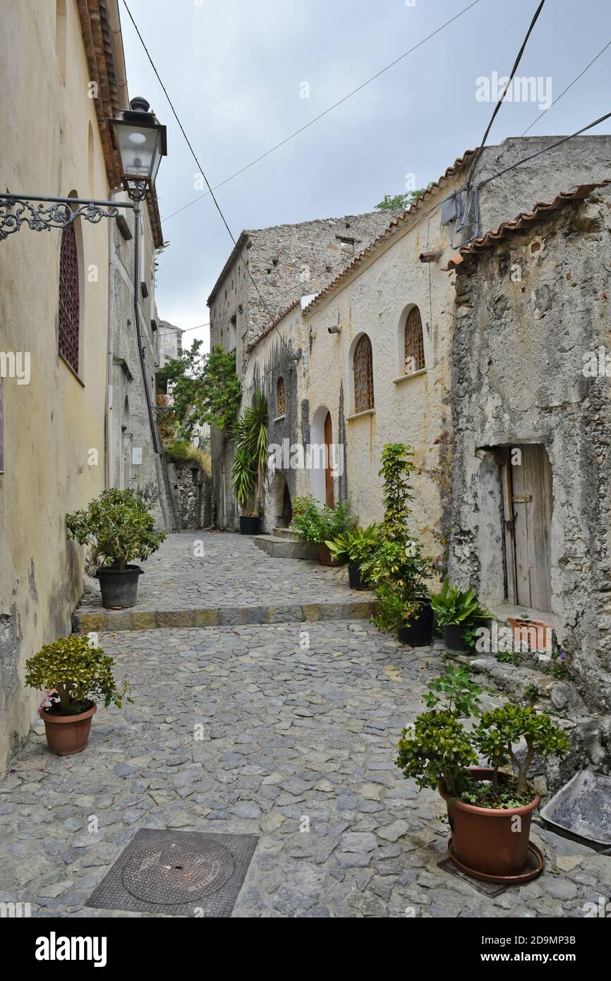 A narrow street among the old houses of Scalea, a rural village in the ...