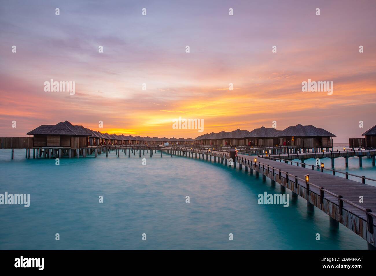 Amazing panorama beach landscape. Maldives sunset seascape view ...