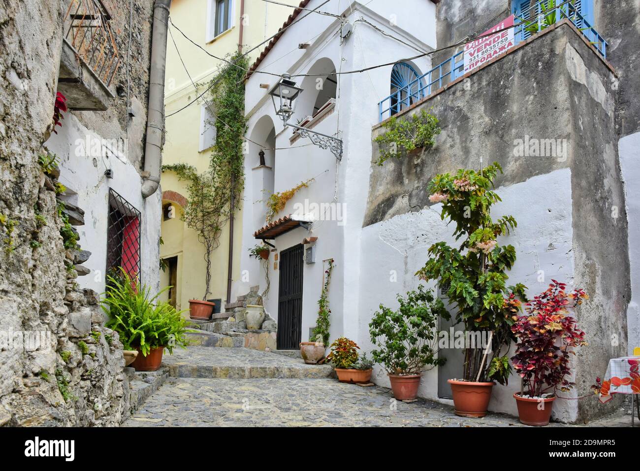 A narrow street among the old houses of Scalea, a rural village in the ...