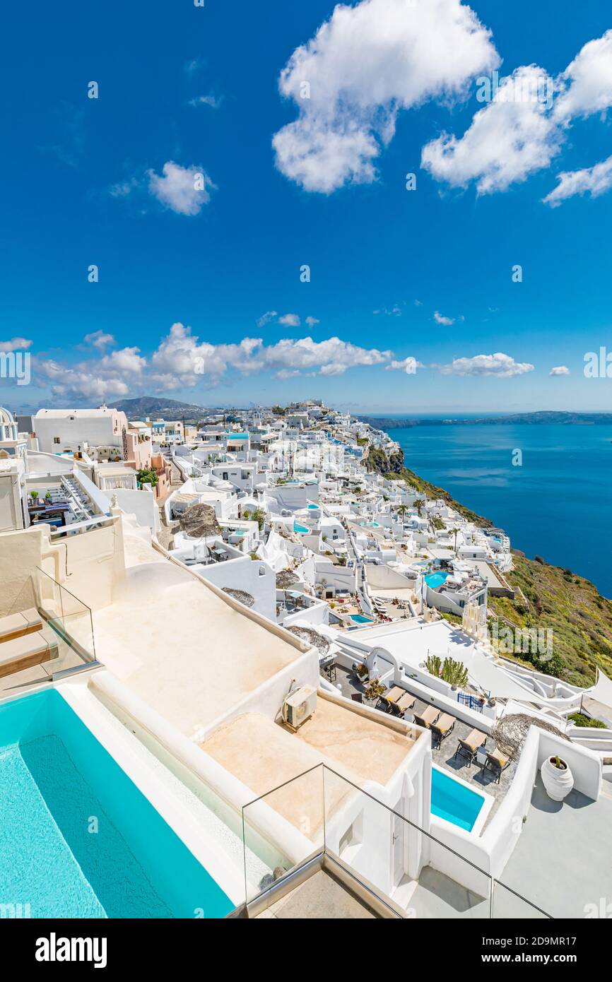 Beautiful white caldera view of Santorini in Greece. Luxury hotel ...