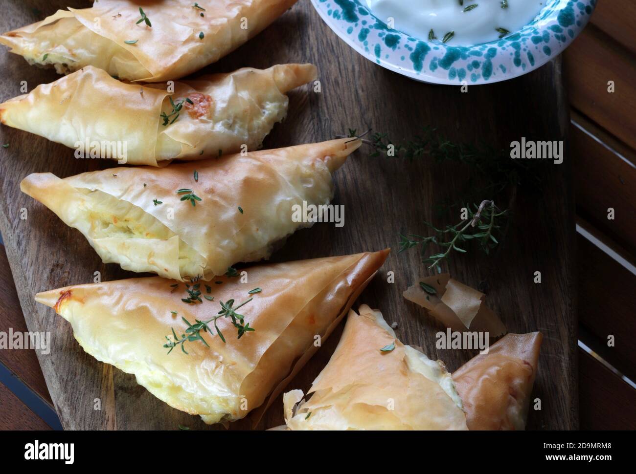 Greek cuisine. Tiropita, homemade greek pie with feta cheese and phyllo ...