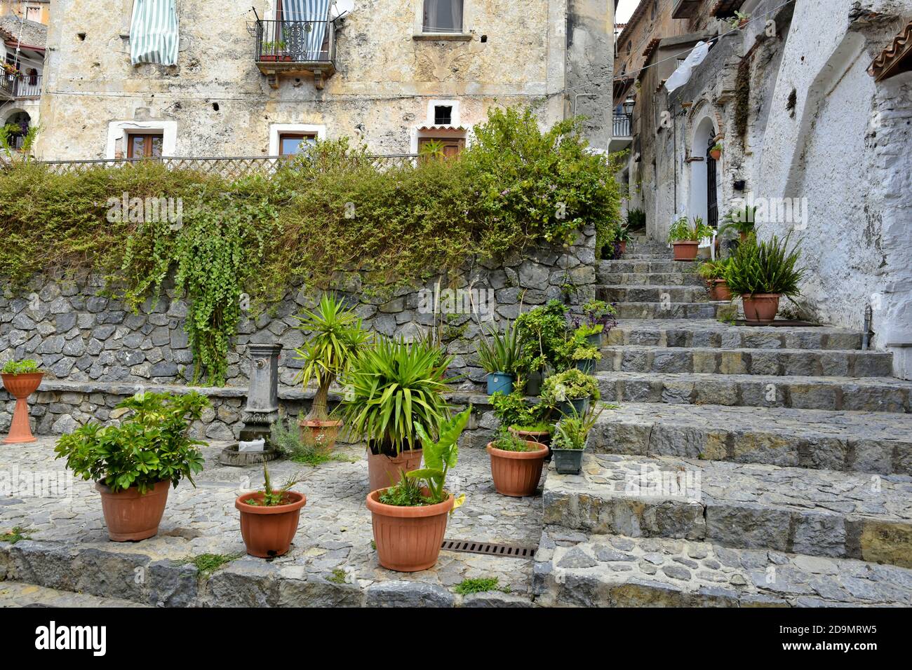 A narrow street among the old houses of Scalea, a rural village in the ...