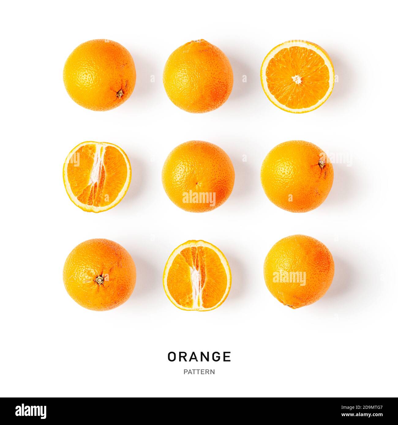 Orange citrus fruit collection and creative pattern isolated on white ...
