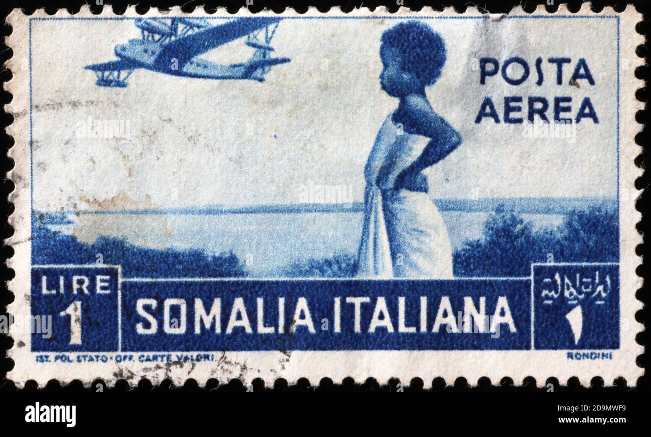 Old air mail postage stamp of Somalia Stock Photo - Alamy