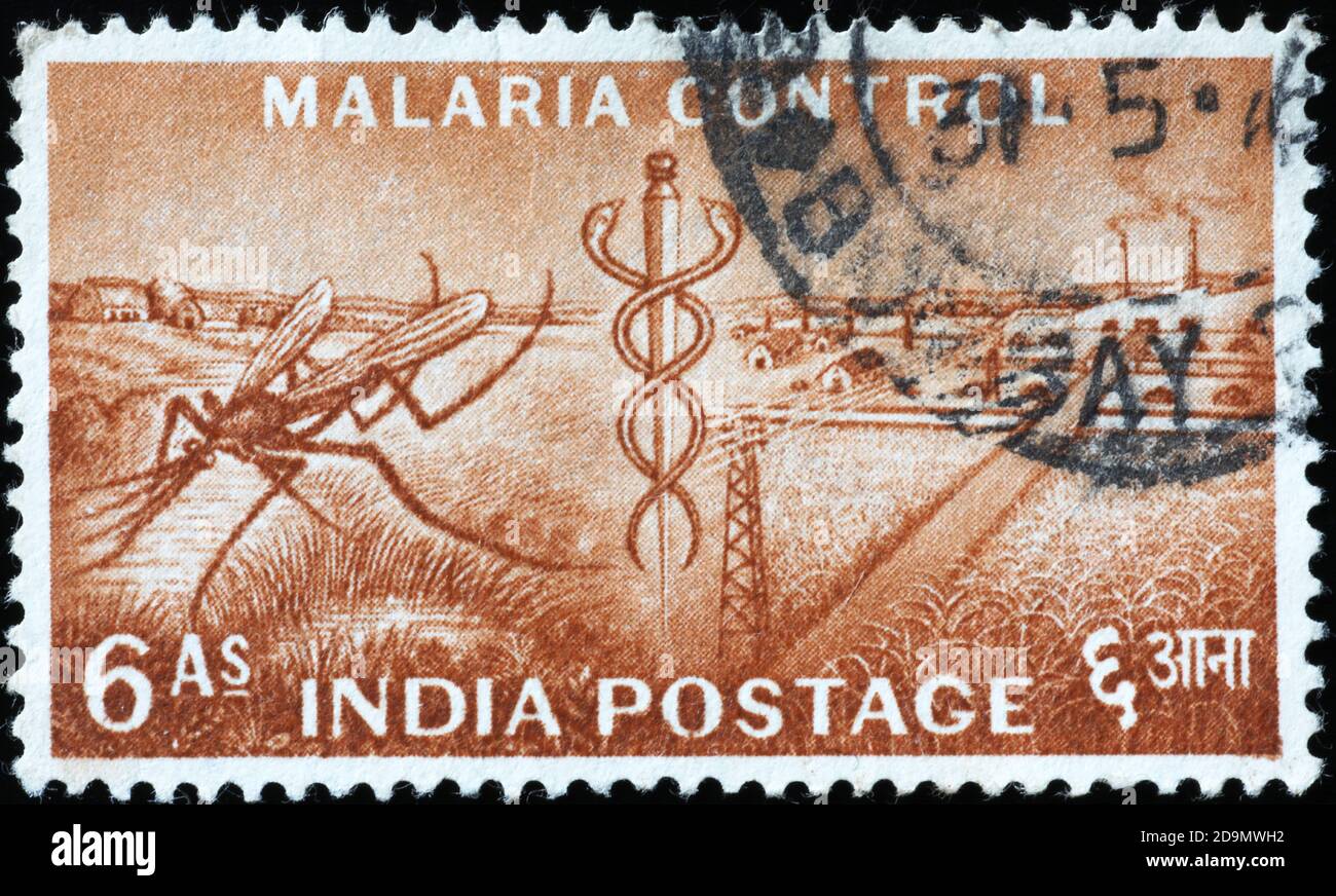 Old indian postage stamp about Malaria control Stock Photo - Alamy
