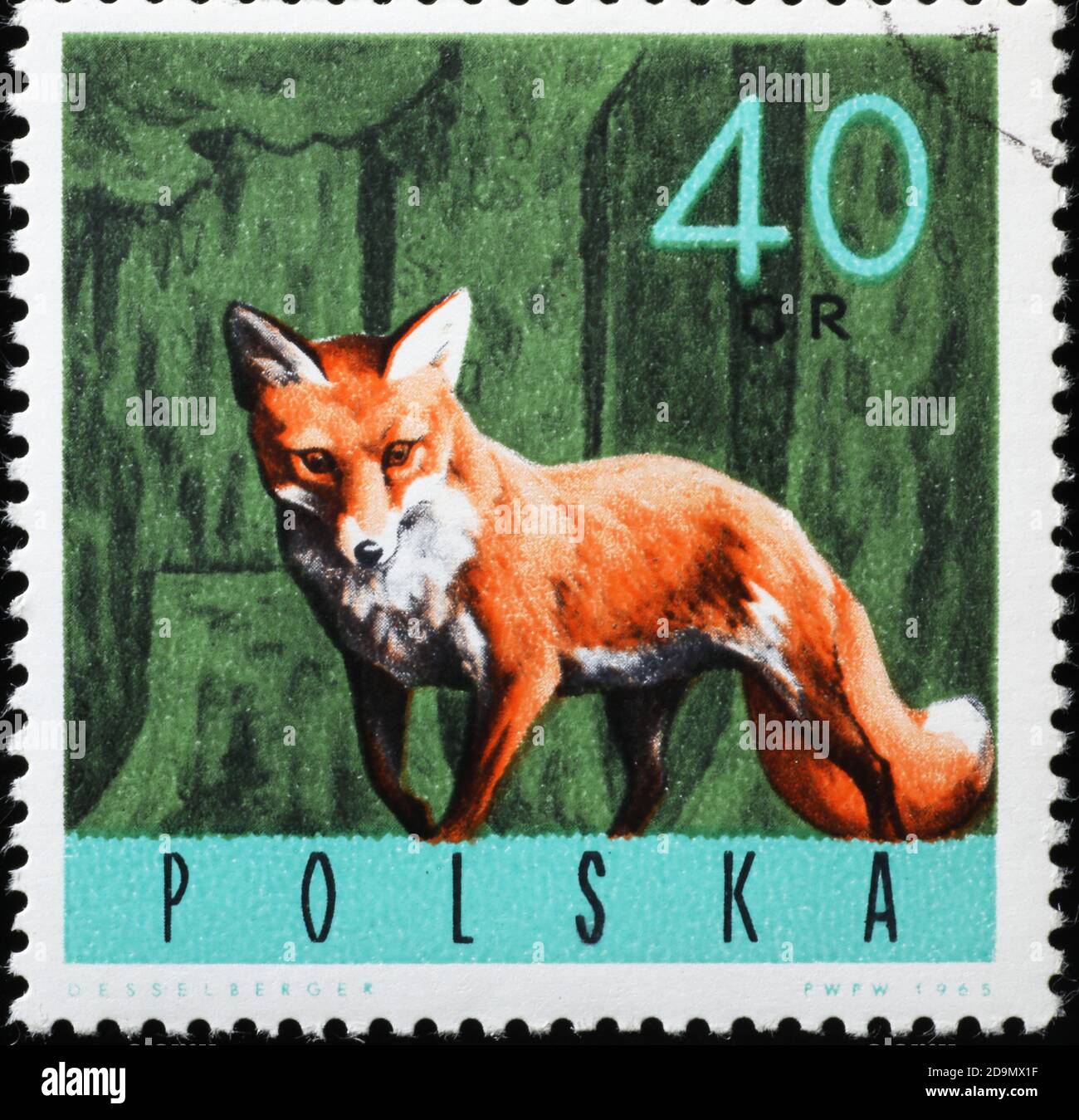 Red fox on polish postage stamp Stock Photo - Alamy
