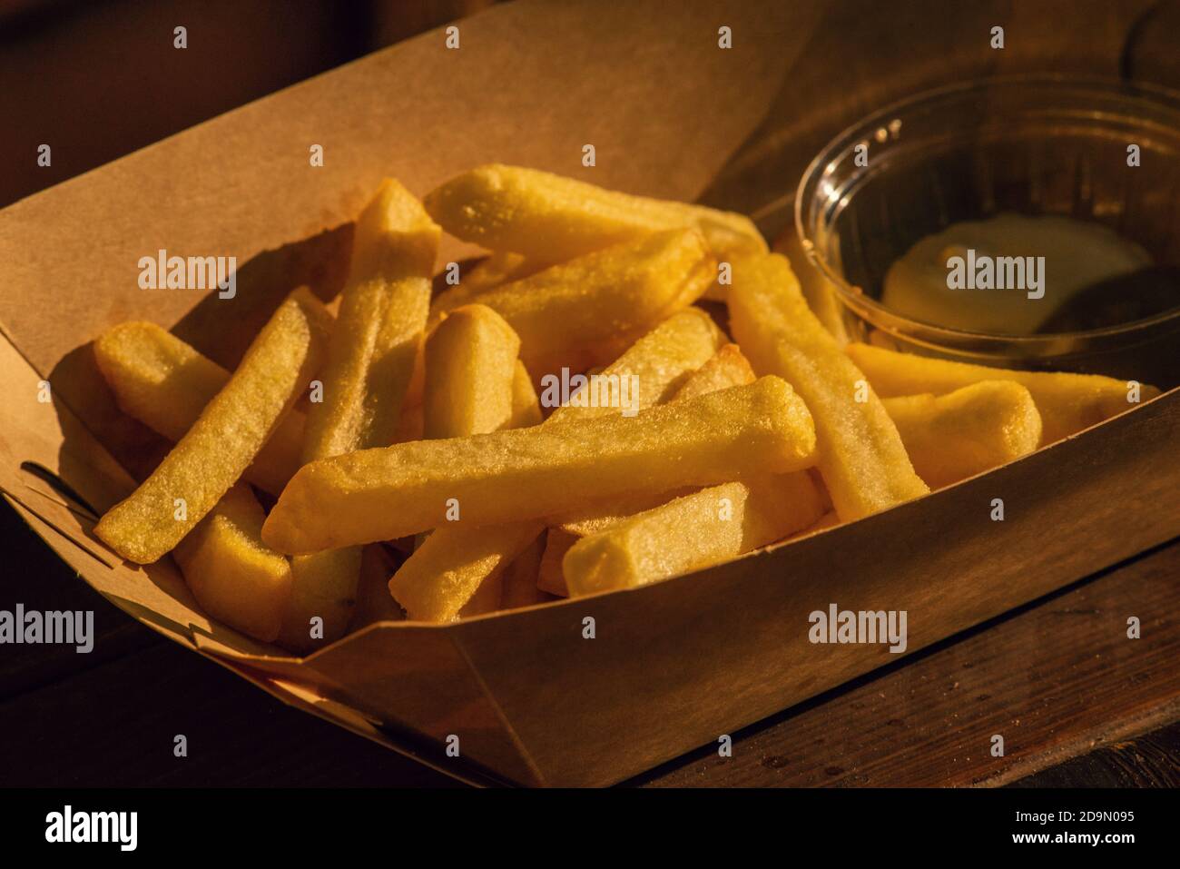French fries packaging paper. French fries in a paper box. Food ...