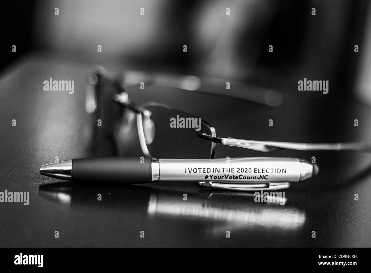 A pen handed out after voting in the 2020 US Presidential elections in ...