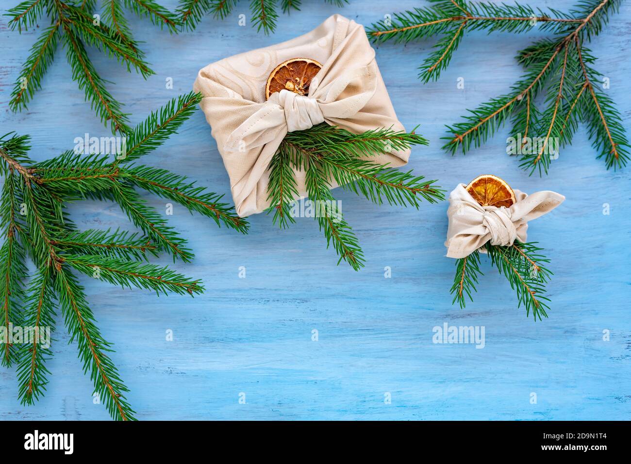 Vertical Christmas card with gifts and Christmas tree branches Stock ...