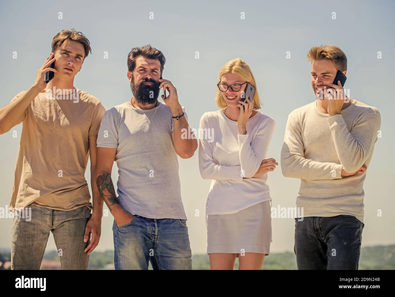 Social media so Desirable. group of four people. Corporate team group ...