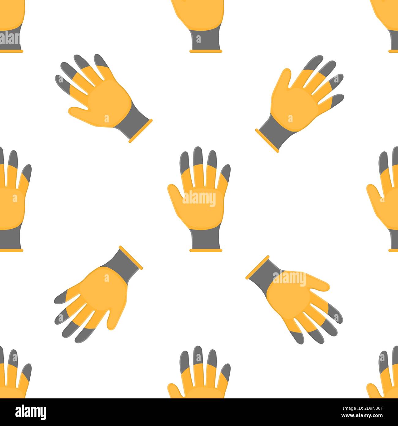 Seamless pattern with cartoon yellow rubber gloves on white background ...
