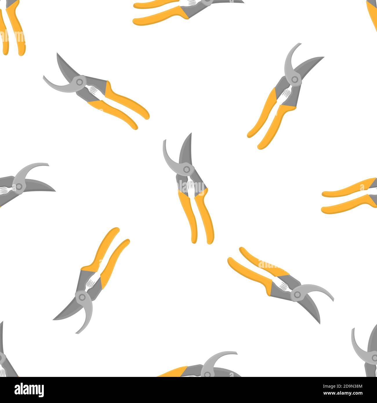 Seamless pattern with cartoon gardening scissors, secateur on white ...