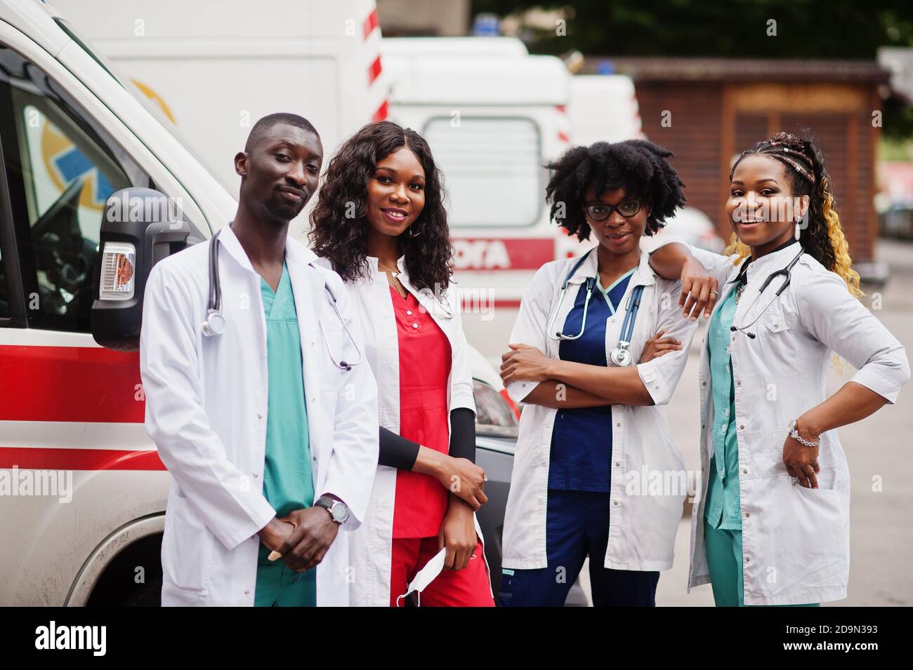 Group of african paramedic ambulance emergency crew doctors Stock Photo ...