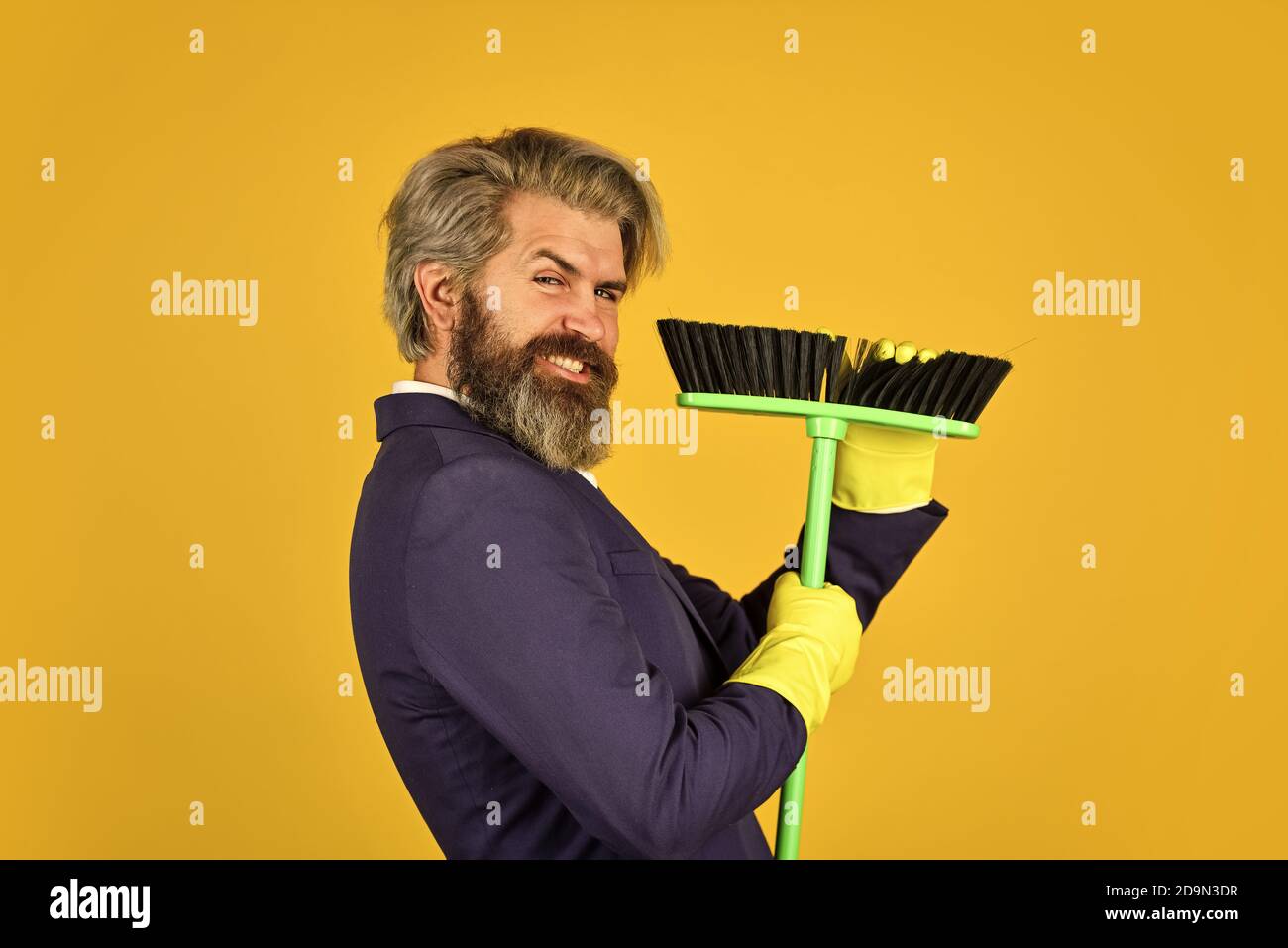 clean service people. mature male worker with broom cleaning. Male ...