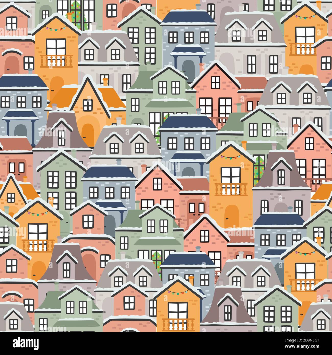 Vector seamless pattern with colorful houses. EPS10 Stock Vector Image ...