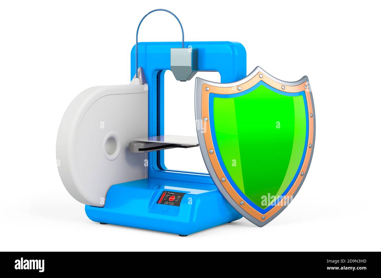3D printer with shield, 3D rendering isolated on white background Stock ...
