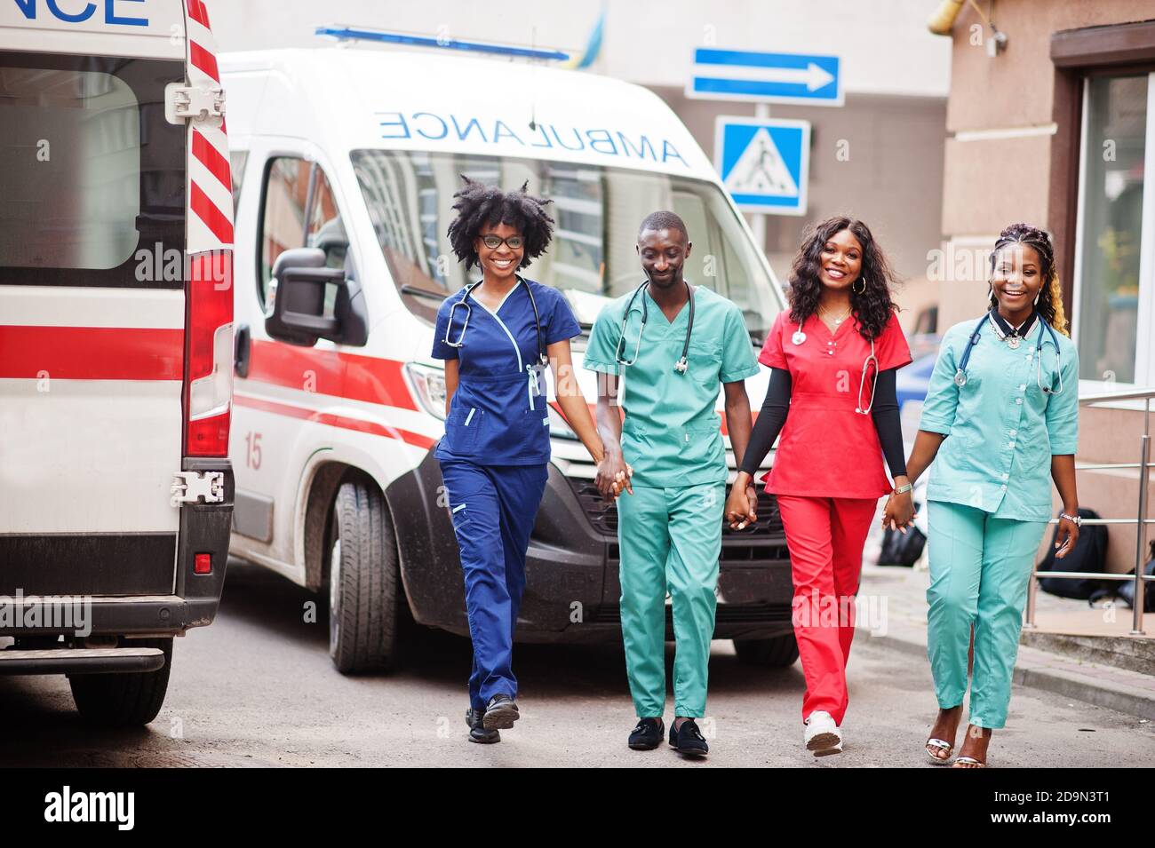 Group of african paramedic ambulance emergency crew doctors Stock Photo ...