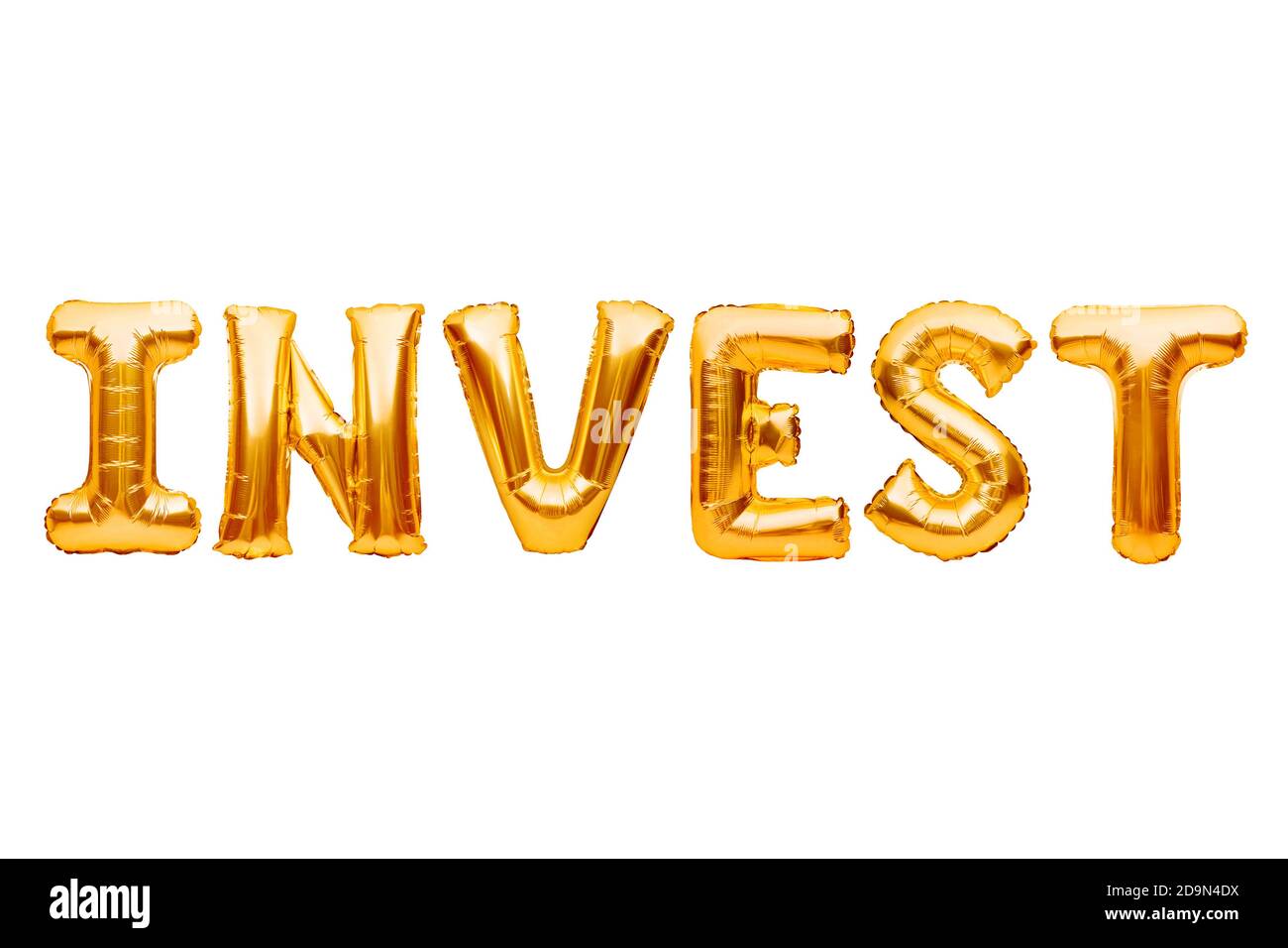 Word Invest made of golden inflatable balloons isolated on white ...