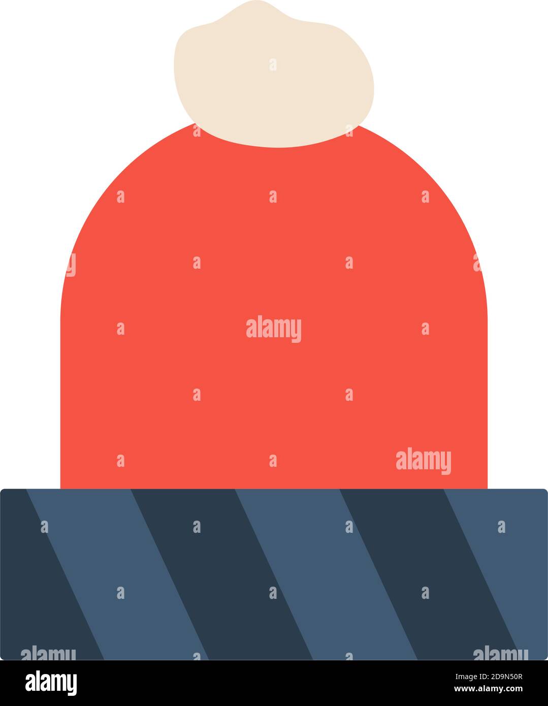 Winter red hat icon flat cartoon style. Warm winter red hat with pompom ...