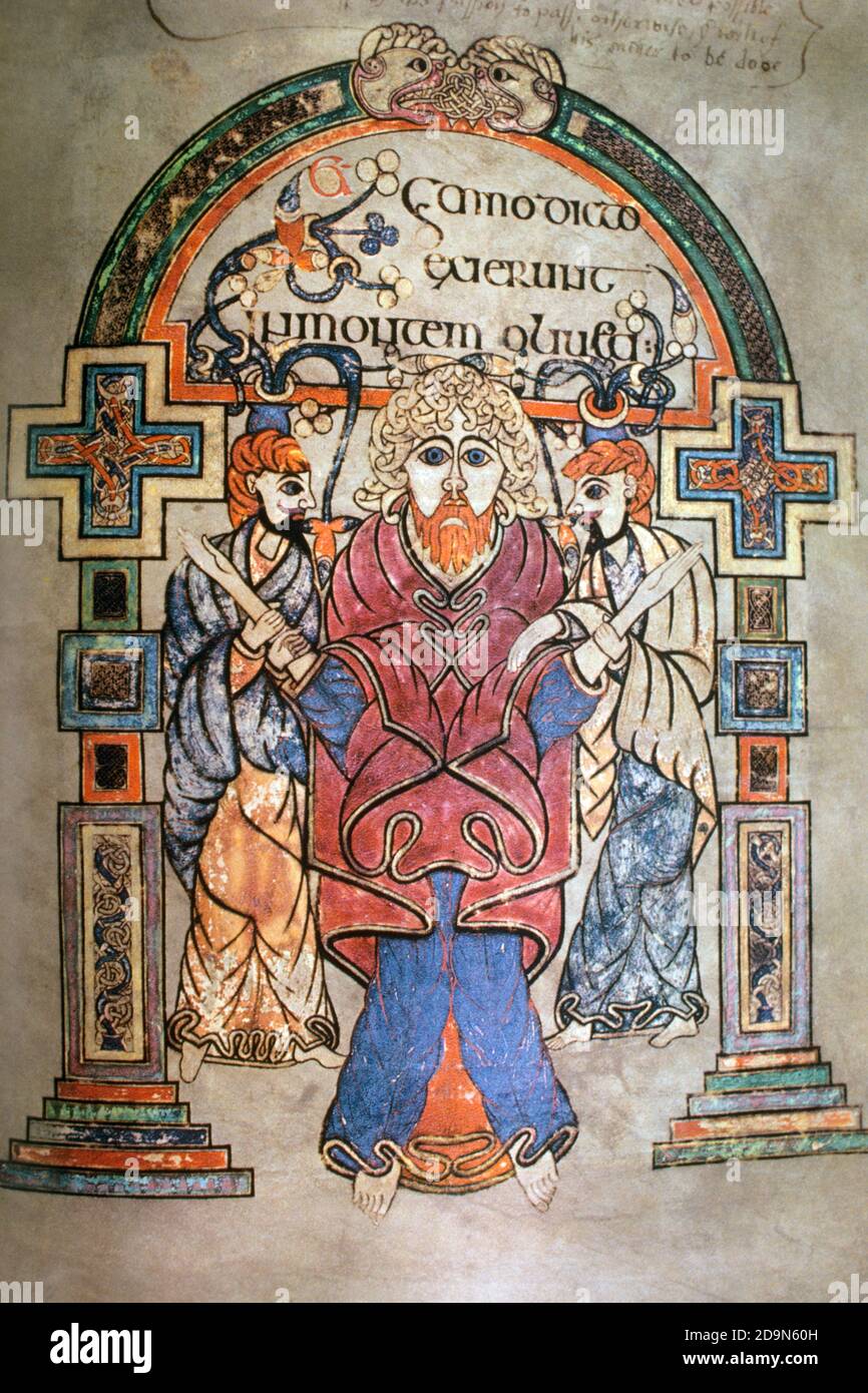 1980s PAGE SHOWING ARREST OF JESUS FROM THE BOOK OF KELLS 800 AD FOUR ...