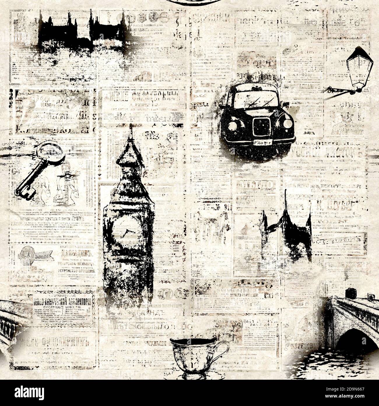 Vintage old newspaper paper London grunge collage sepia colored ...