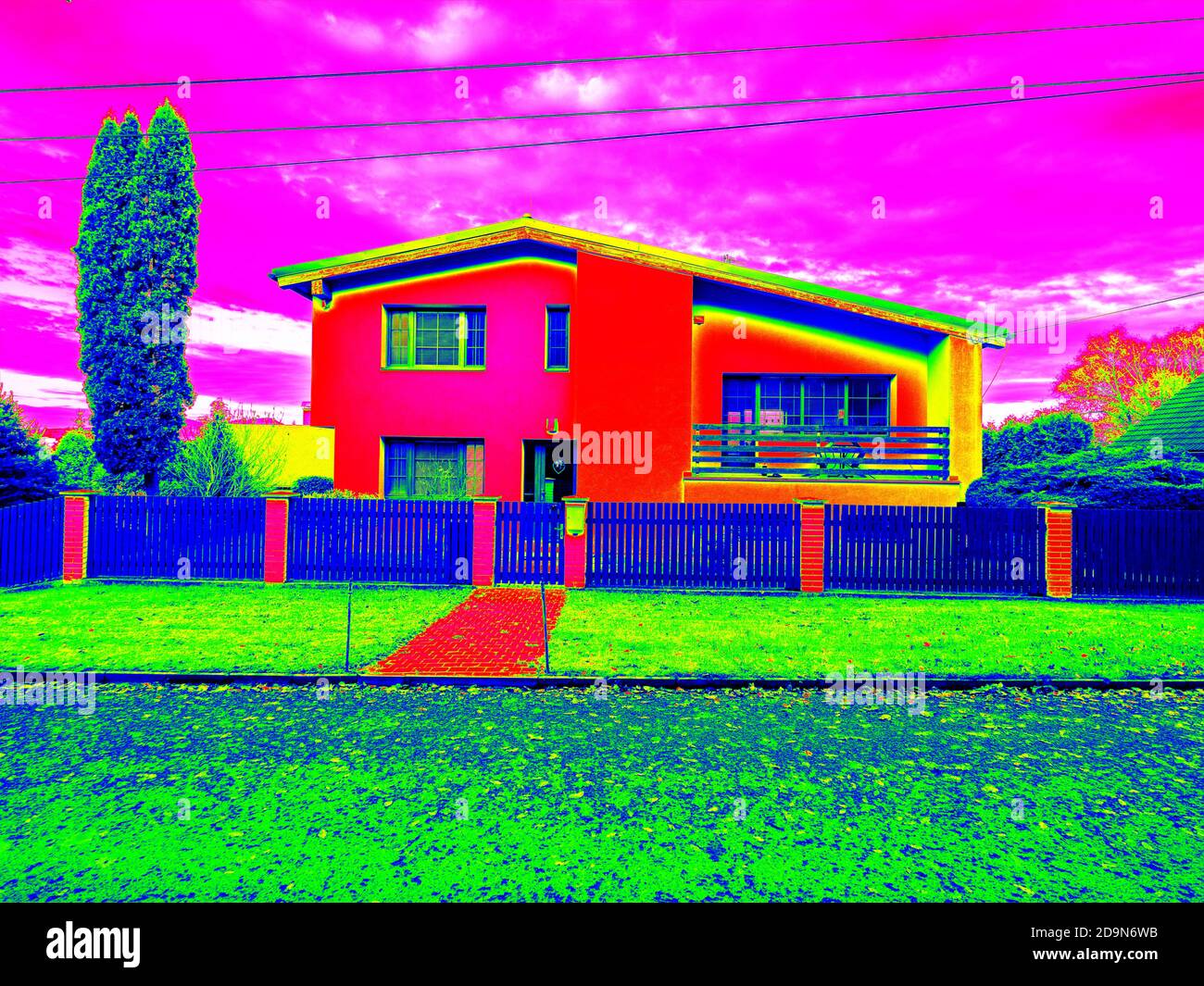 Family house entrance in infrared thermovision display. Building warmth ...