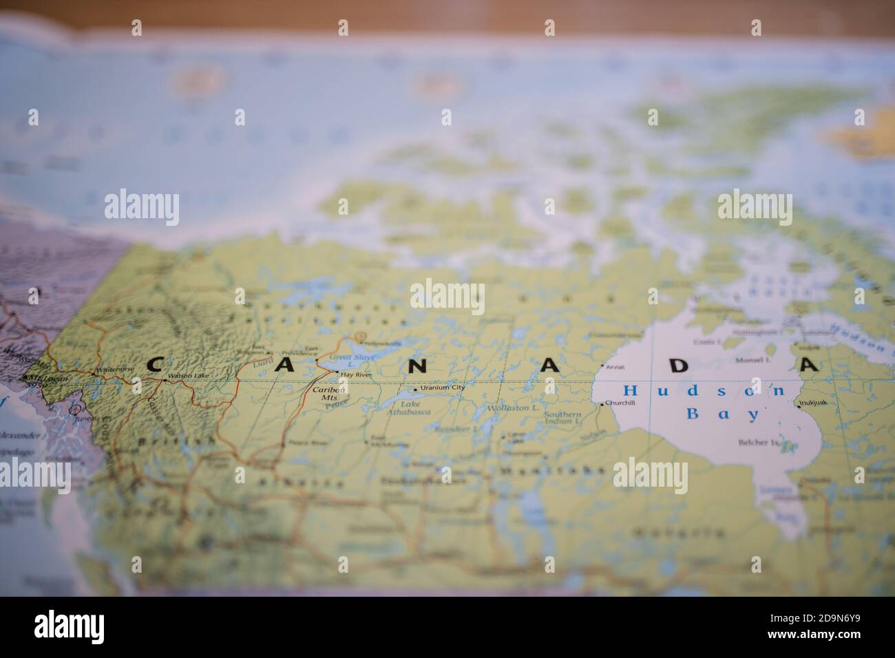 Canada on a colorful and blurry map with its main routes in red Stock ...