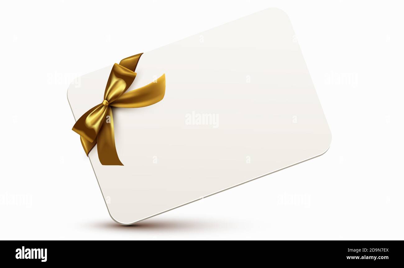 Rectangular card with rounded corners and wrapped golden ribbon tight ...