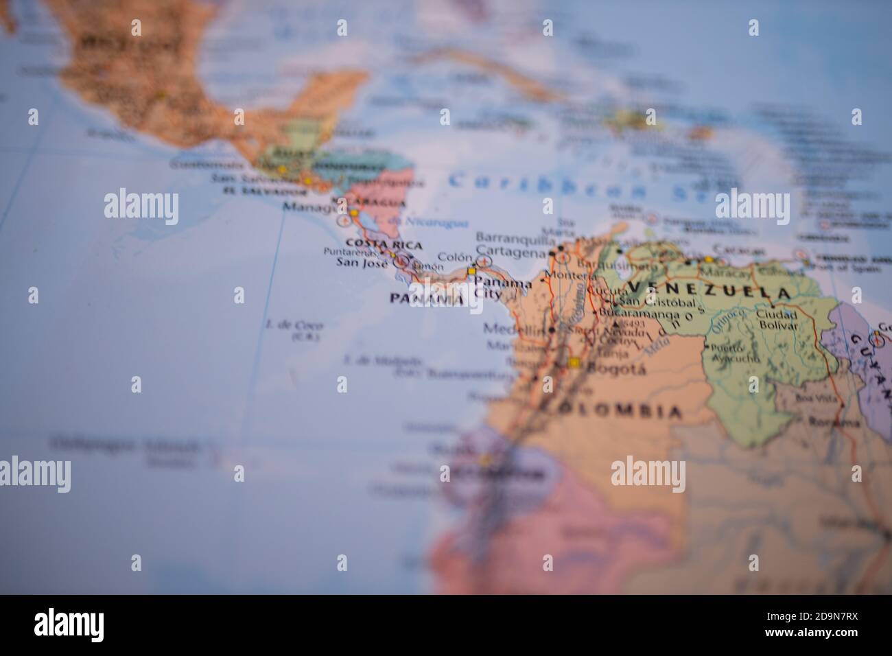 Panama on a colorful map of Central America with its main routes in red ...