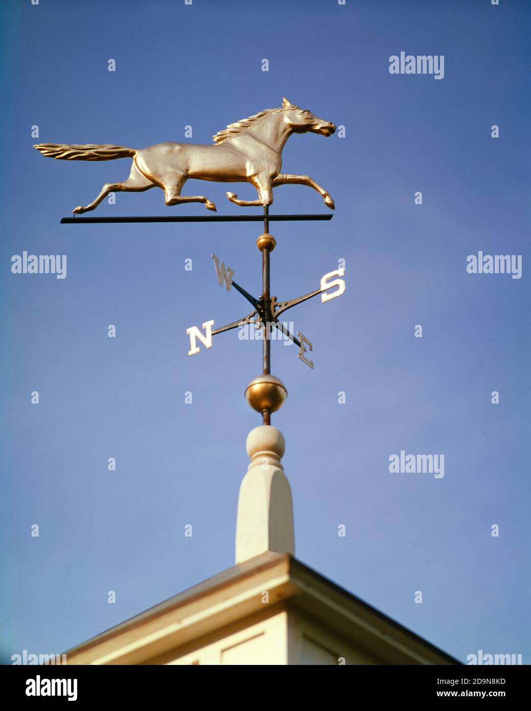 1970s DIRECTIONAL WEATHER VANE WITH GOLDEN RUNNING HORSE ON THE TOP OF ...