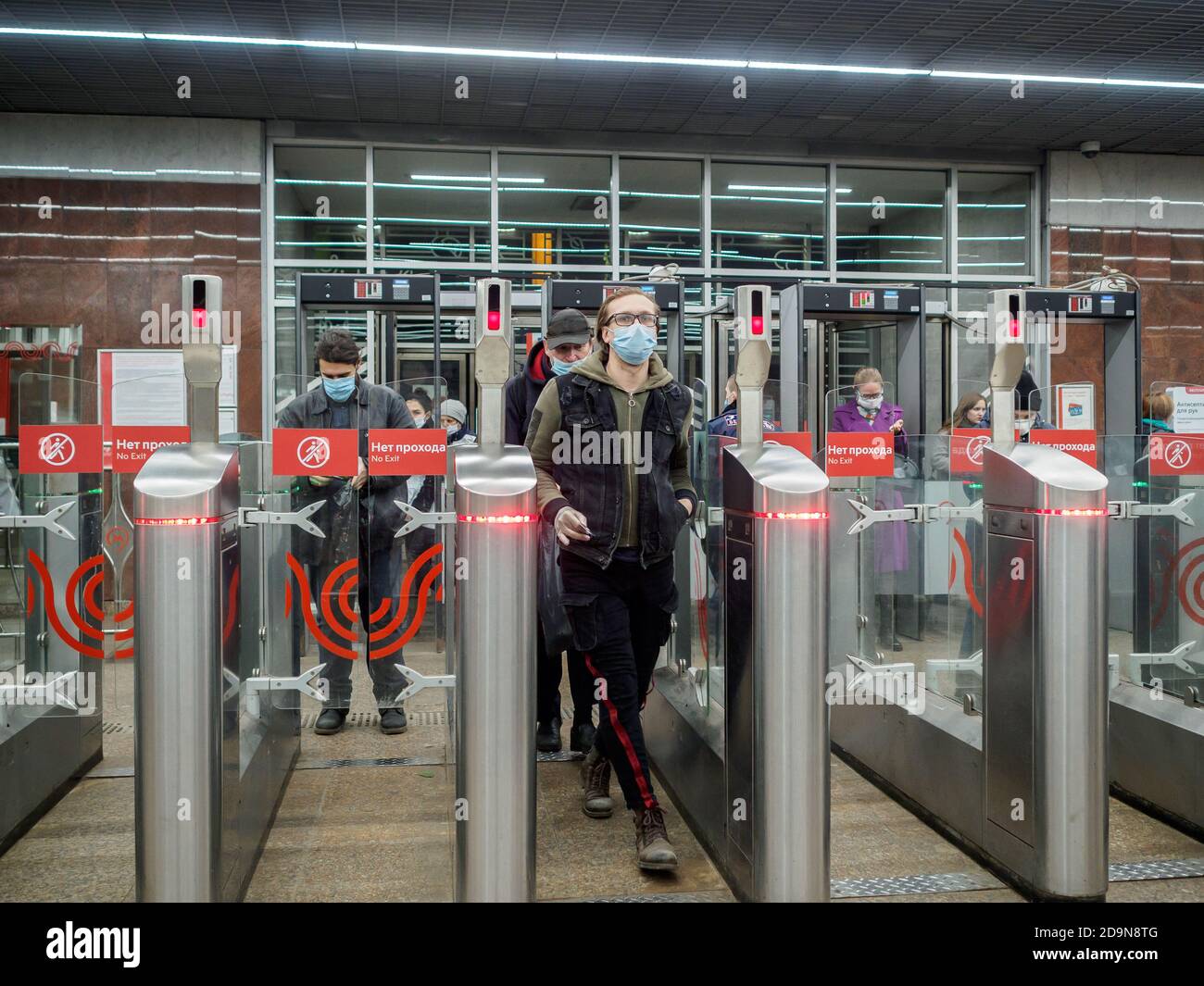 Moscow. Russia. October 29, 2020. Passengers pass through automatic ...
