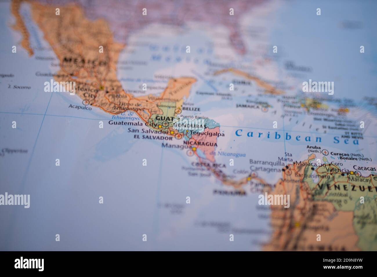 Honduras on a colorful map of Central America with its main routes in ...