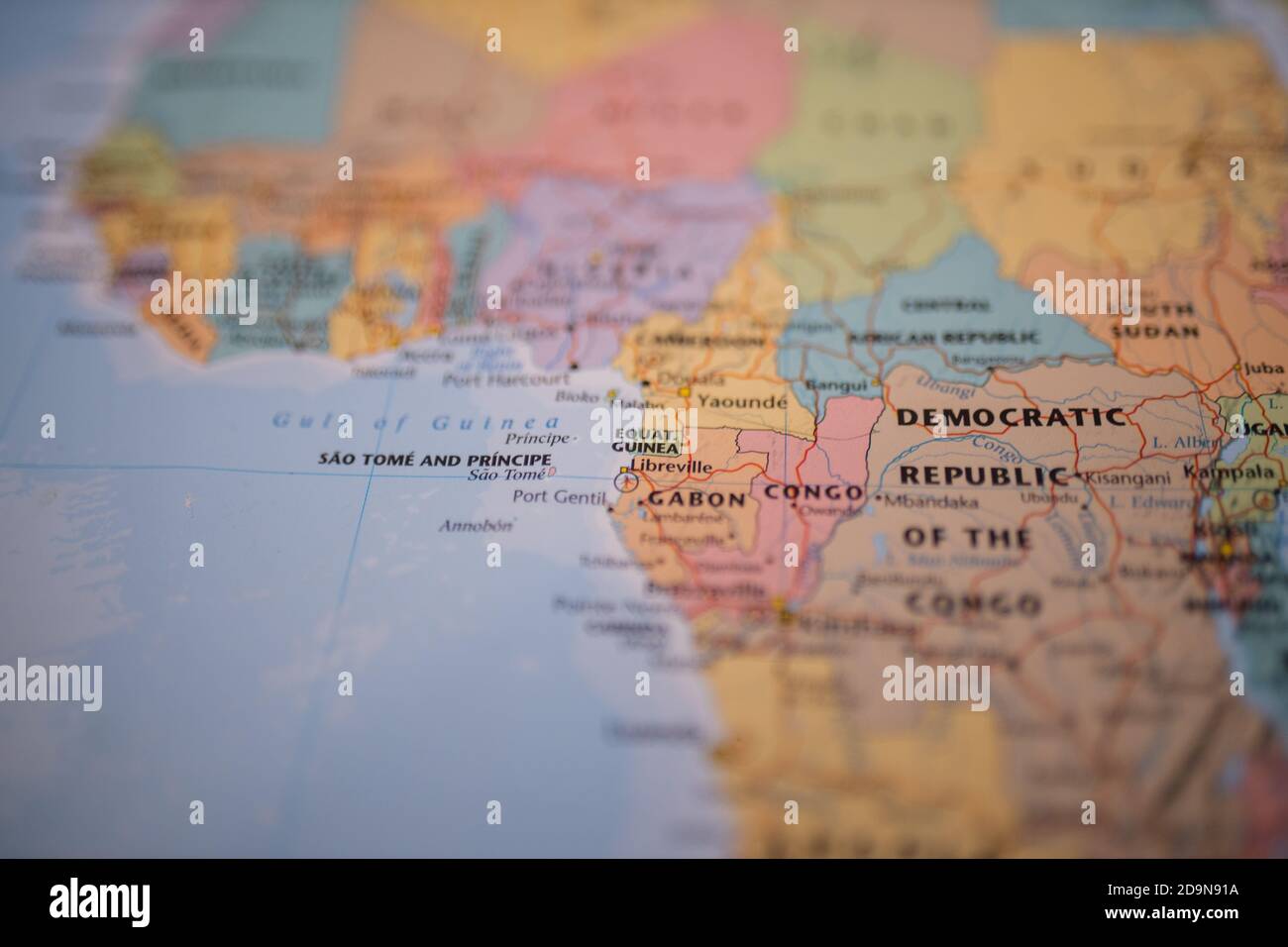 Equatorial Guinea on a colorful map of Africa with its main routes in ...