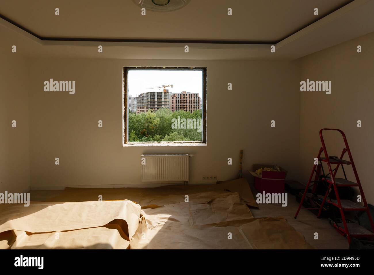 Empty frame on a wide panoramic window. Gorgeous view from the window ...