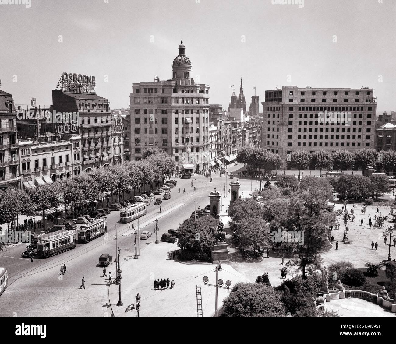 1950s PLAZA DE CATALUNA VIEW OF SKYLINE OF BARCELONA SPAIN - r15518 ...