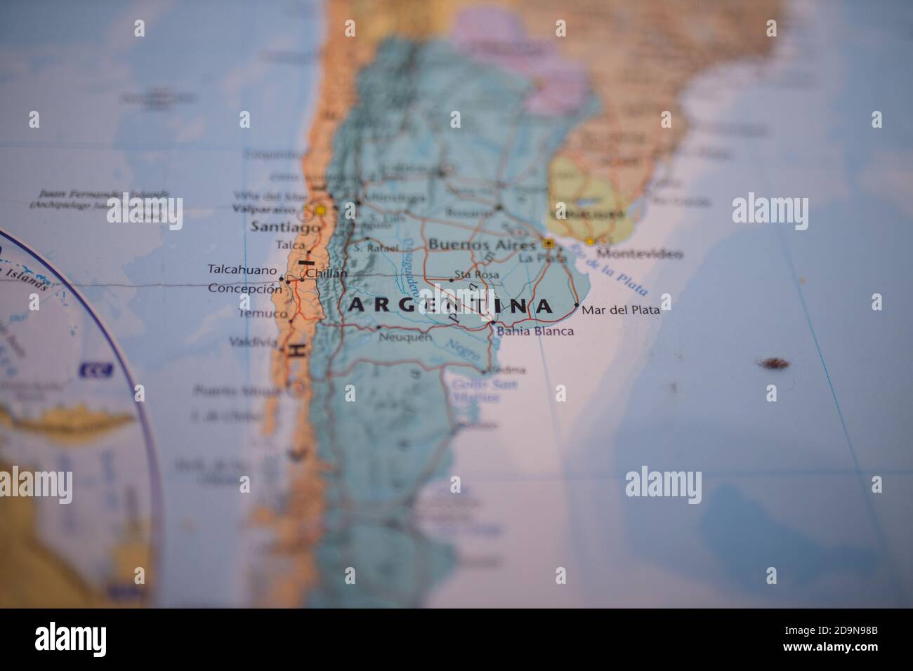 Argentina on a colorful map of South America with its main routes in ...