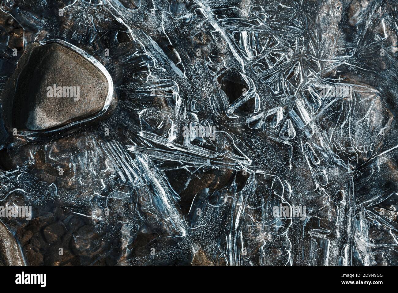 Nature background. Closeup image of ice patterns on the surface of ...